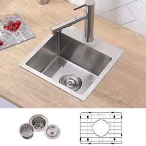 vccucine drop in bar sink, 15 x 15 inch topmount rv small kitchen sink, handmade stainless steel wet bar sink, outdoor single bowl, brushed nickel prep sink with accessories