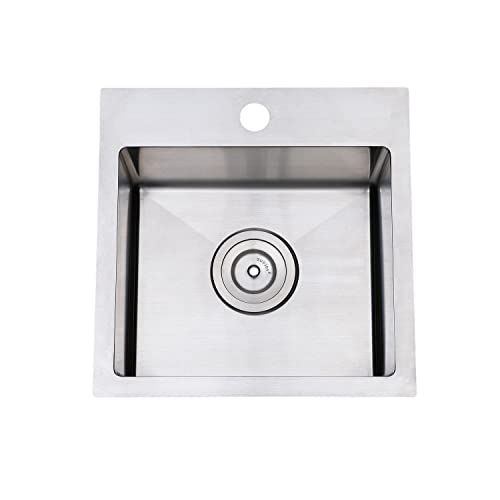 VCCUCINE Drop in Bar Sink, 15 x 15 Inch Topmount RV Small Kitchen Sink, Handmade Stainless Steel Wet Bar Sink, Outdoor Single Bowl, Brushed Nickel Prep Sink with Accessories