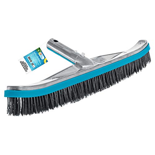 U.S. Pool Supply Professional 18" Stainless Steel Pool Brush with Heavy Duty Aluminum Handle, EZ Clips - Durable Wire Bristles, Scrub Remove Rust Stains on Concrete, Sweep Wall Floor Step Debris