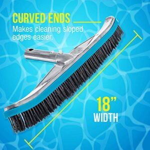 U.S. Pool Supply Professional 18" Stainless Steel Pool Brush with Heavy Duty Aluminum Handle, EZ Clips - Durable Wire Bristles, Scrub Remove Rust Stains on Concrete, Sweep Wall Floor Step Debris