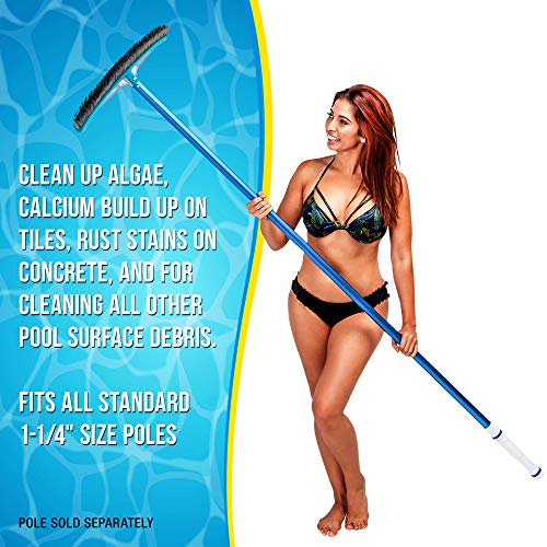 U.S. Pool Supply Professional 18" Stainless Steel Pool Brush with Heavy Duty Aluminum Handle, EZ Clips - Durable Wire Bristles, Scrub Remove Rust Stains on Concrete, Sweep Wall Floor Step Debris