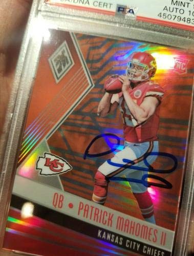 Patrick Mahomes 2017 Panini Phoenix Orange RC PSA MINT 9 AUTO 10 1/1 MVP - Football Slabbed Autographed Rookie Cards