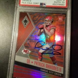 Patrick Mahomes 2017 Panini Phoenix Orange RC PSA MINT 9 AUTO 10 1/1 MVP - Football Slabbed Autographed Rookie Cards