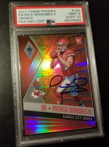 Patrick Mahomes 2017 Panini Phoenix Orange RC PSA MINT 9 AUTO 10 1/1 MVP - Football Slabbed Autographed Rookie Cards