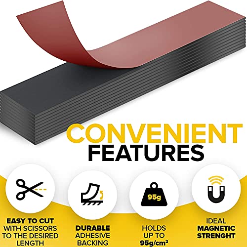 Magnetic Strips with Adhesive Backing - Magnetic Tape for Crafts - Tool and Knife Magnet Strips for Kitchen, Garage and Garden - Adhesive Magnetic Tool Holder Strip for Wall