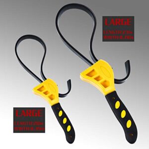 Trepot 2 pcs Universal Rubber Strap Wrench,oil Filter Adjustable Wrench set,Jar Opener Pipe Multifunctional Wrench Tools for mechanics Plumber.