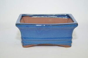 bonsai ceramic pot 6" blue color, rectangle shape with draining holes.