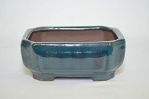 bonsai ceramic pot 6" teal color, hexagon shape with draining holes.