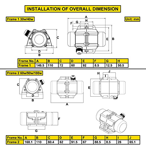 VEVOR AC Concrete Vibrator 110V, Motor Vibrating Motor 90W Single Phase AC Electric Vibrating Motor Aluminum Alloy Case 3600rpm Asynchronous Vibration Motor 2M Cable Concrete Vibrator IP65 Waterproof