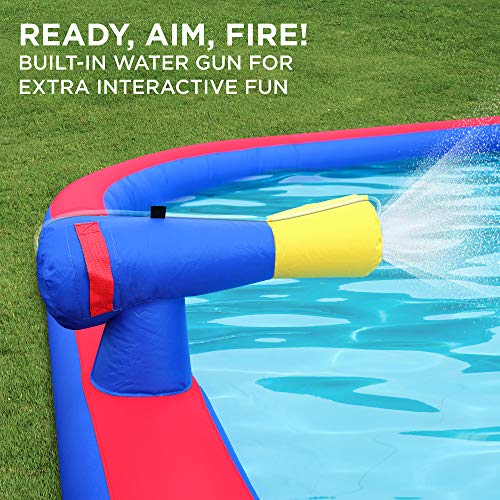 SUNNY & FUN Mega Sport Inflatable Water Triple Slide Park – Heavy-Duty for Outdoor Fun - Climbing Wall, 3 Slides & Splash Pool – Easy to Set Up & Inflate with Included Air Pump & Carrying Case