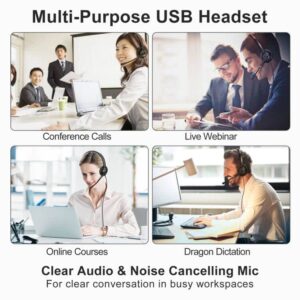 EMAIKER USB Headset with Microphone for Office Call Center Telework, Lightweight 1 Ear USB-A Headset with Noise Cancelling Microphone for Laptop for Webinar, 3CX, Teams, Zoom, Conference,Dictation