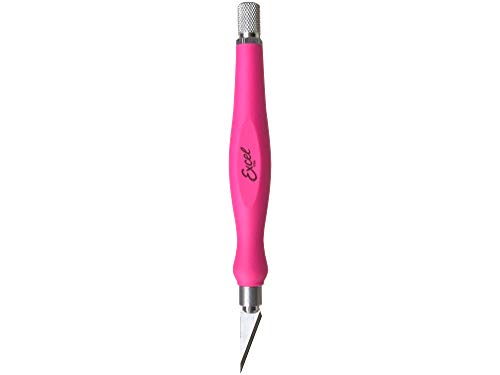 Excel Blades Fit Grip Knife - Ultra Sharp Knife with Carbon Steel Angled Edge Blade & Contoured Rubberized Grip - Light Duty Cutting Tool for Precision Cutting and Trimming - Pink, Made in the USA