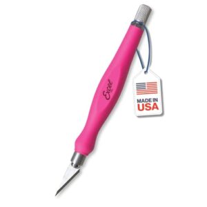 Excel Blades Fit Grip Knife - Ultra Sharp Knife with Carbon Steel Angled Edge Blade & Contoured Rubberized Grip - Light Duty Cutting Tool for Precision Cutting and Trimming - Pink, Made in the USA