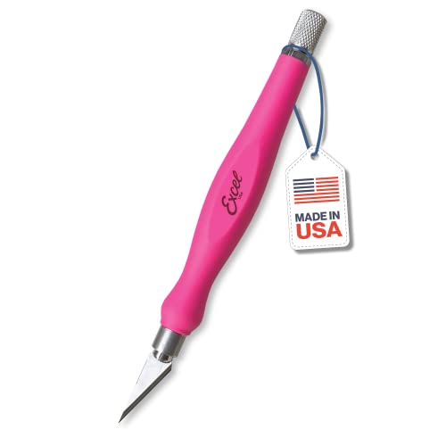 Excel Blades Fit Grip Knife - Ultra Sharp Knife with Carbon Steel Angled Edge Blade & Contoured Rubberized Grip - Light Duty Cutting Tool for Precision Cutting and Trimming - Pink, Made in the USA