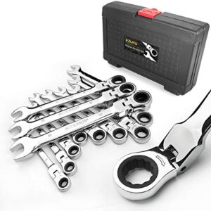 azuno 12-piece flex-head ratcheting wrench set, metric ratchet spanner set 8-19mm, chrome vanadium steel with deluxe case