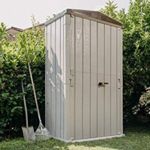 Toomax High Storer Plus Tool Shed 1.670L, Dim. cm 130x75.6x218.4h, Taupe/Brown