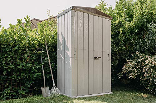 Toomax High Storer Plus Tool Shed 1.670L, Dim. cm 130x75.6x218.4h, Taupe/Brown