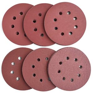 aiyard 5-inch 8-hole hook and loop sanding discs, 600/800/1000/1200/1500/2000 fine grits sandpaper for random orbit sander, 60-pack