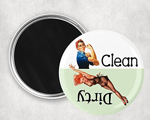 Rosie The Riveter Pin Up Girl Clean Dirty Dishwasher Magnet 2.25 Inch Round