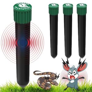 4 pack sonic mole chaser - battery operated pest repeller stake, scares away moles, voles, gophers and rats by reusable revolution (green & black)