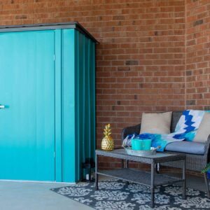 Spacemaker 4' x 3' Compact Outdoor Metal Backyard, Patio, and Garden Shed Kit, Teal and Anthracite