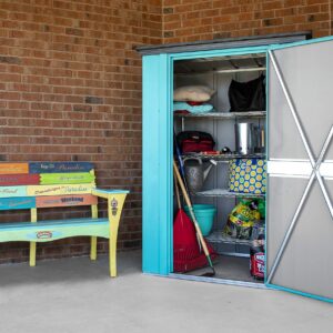 Spacemaker 4' x 3' Compact Outdoor Metal Backyard, Patio, and Garden Shed Kit, Teal and Anthracite