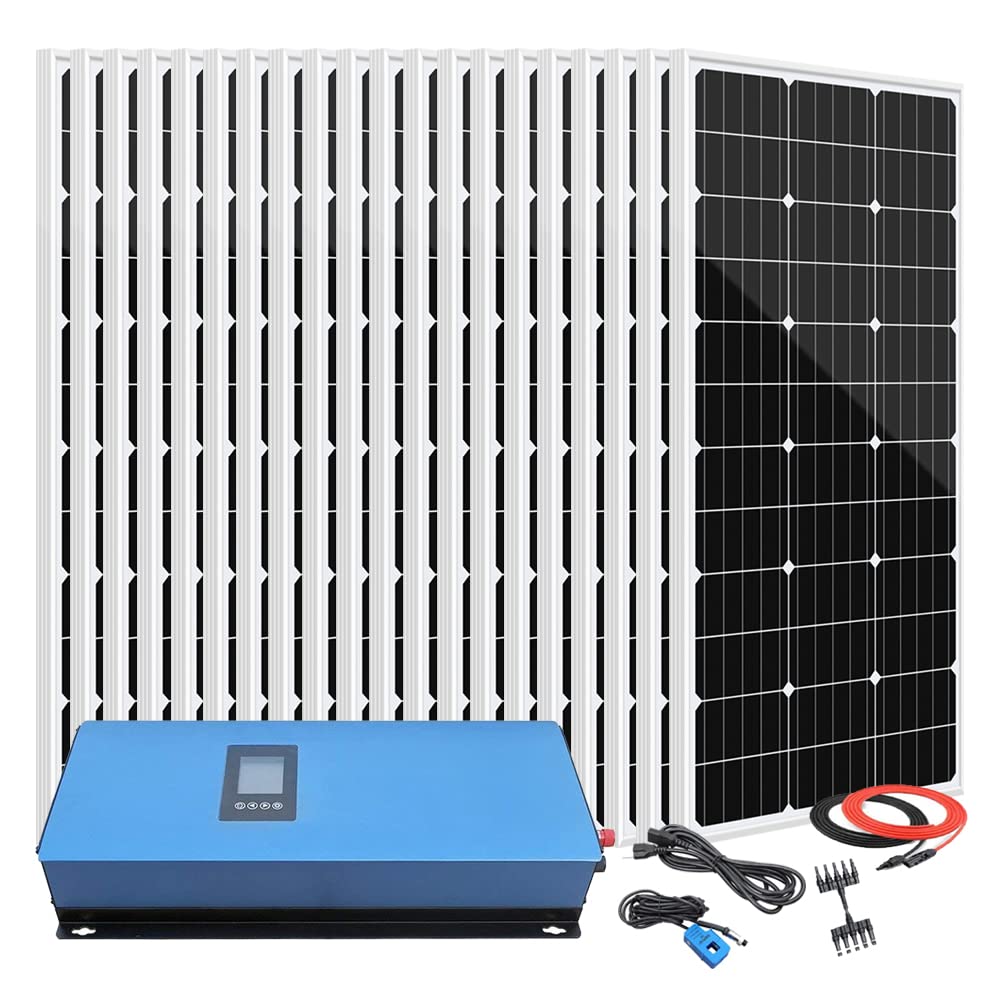 2000W Home Grid Tie Solar Kit On Grid System: 20pcs 100W Monocrystalline Solar Panel + 2000W MPPT Solar Grid Tie Power Inverter