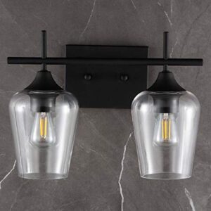 vonluce 2-light vanity light in matt black finish, vintage farmhouse mirror lights with clear glass shade, modern industrial wall sconce for bathroom, bedroom, hallway, makeup dressing table