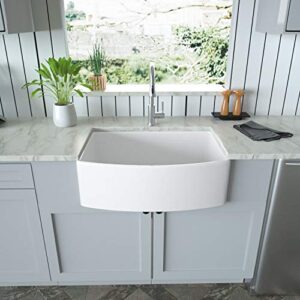 Farmhouse Sink 30 Inch, Mocoloo Curved White Farmhouse Sink Arched Edge Apron Sink Fireclay Single Bowl Farm Sink Large Deep Bowl Kitchen Sink 30x19x10 with Custom Bottom Grid & Kitchen Sink Strainer