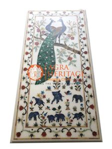 marble dining room table top peacock elephant floral inlay marquetry stone furniture decor