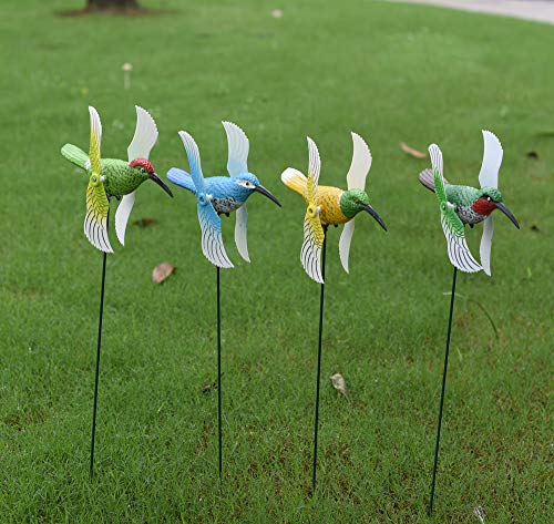 UOUDIO 4Pcs Hummingbird Garden Decor Stakes with Windmill, Durable Garden Ornaments Outdoor Decorations for Patio Lawn Yard