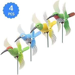 UOUDIO 4Pcs Hummingbird Garden Decor Stakes with Windmill, Durable Garden Ornaments Outdoor Decorations for Patio Lawn Yard