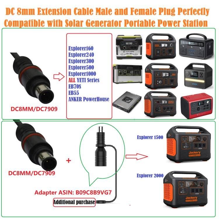 SolarEnz 30Ft Extension Cable DC 8mm Male and Female Plug Perfectly Compatible with Solar Generator Portable Power Station and Solar Panel