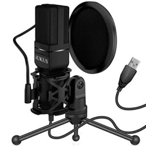 iukus usb microphone, pc microphone for computer with stand & filter usb condenser mic for laptop desktop studio recording gaming podcast streaming