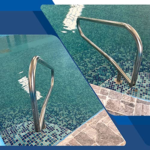 KUAFU Pool Handrail Grab Rail 49.5"X35.5" Swimming Pool Bend Handle Stair Rail 300lbs Load Capacity for Inground Pool 304 Stainless Steel