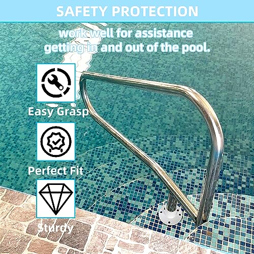 KUAFU Pool Handrail Grab Rail 49.5"X35.5" Swimming Pool Bend Handle Stair Rail 300lbs Load Capacity for Inground Pool 304 Stainless Steel