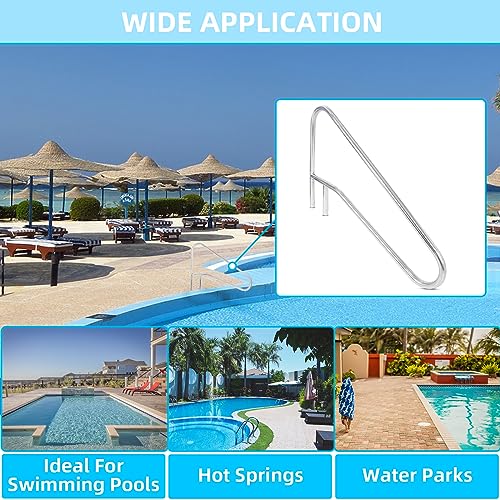 KUAFU Pool Handrail Grab Rail 49.5"X35.5" Swimming Pool Bend Handle Stair Rail 300lbs Load Capacity for Inground Pool 304 Stainless Steel