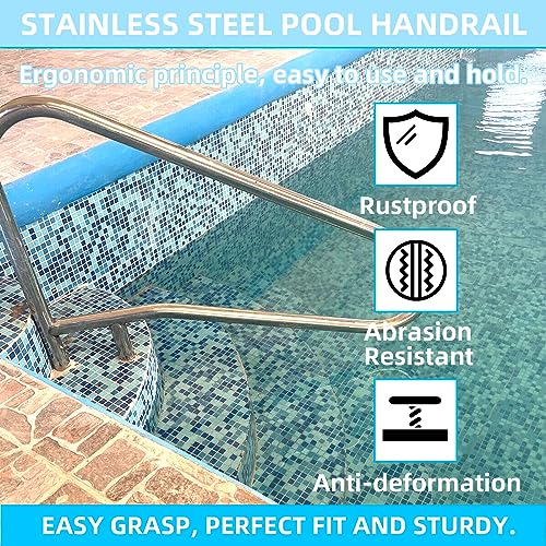 KUAFU Pool Handrail Grab Rail 49.5"X35.5" Swimming Pool Bend Handle Stair Rail 300lbs Load Capacity for Inground Pool 304 Stainless Steel