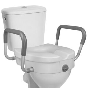 rms raised toilet seat - 5 inch elevated riser with adjustable padded arms - toilet safety seat for elongated or standard commode