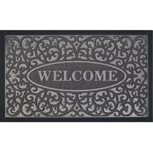 oemats welcome front door mat,extra durable,non-slip rubber floor mats, waterproof, easy clean for home entrance, garage, patio,18x30,grey