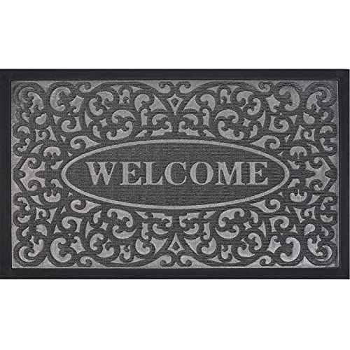 OEMATS Welcome Front Door Mat,Extra Durable,Non-Slip Rubber Floor Mats, Waterproof, Easy Clean for Home Entrance, Garage, Patio,18x30,Grey