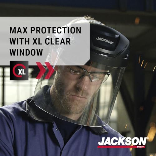 Jackson Safety F4XP Crown Face Shield, Ratcheting Safety Headgear, Clear Anti-Fog Polycarbonate Window for Grinding, Universal Pin Pattern, Black, 14262