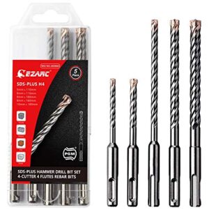 ezarc pgm masonry drill bit set 5pc sds-plus hammer drill bits 4-cutter carbide tips for reinforced concrete, masonry, marble, brick and tile