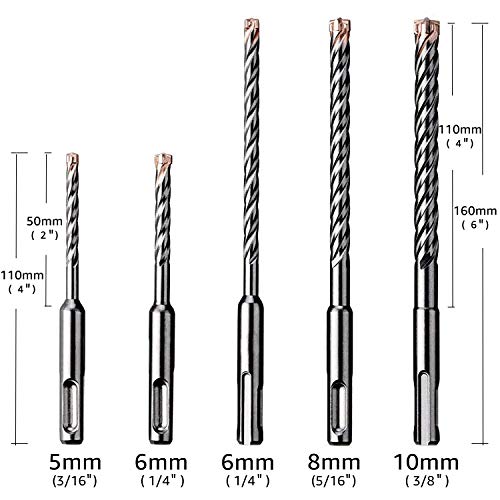 EZARC PGM Masonry Drill Bit Set 5PC SDS-Plus Hammer Drill Bits 4-Cutter Carbide Tips for Reinforced Concrete, Masonry, Marble, Brick and Tile