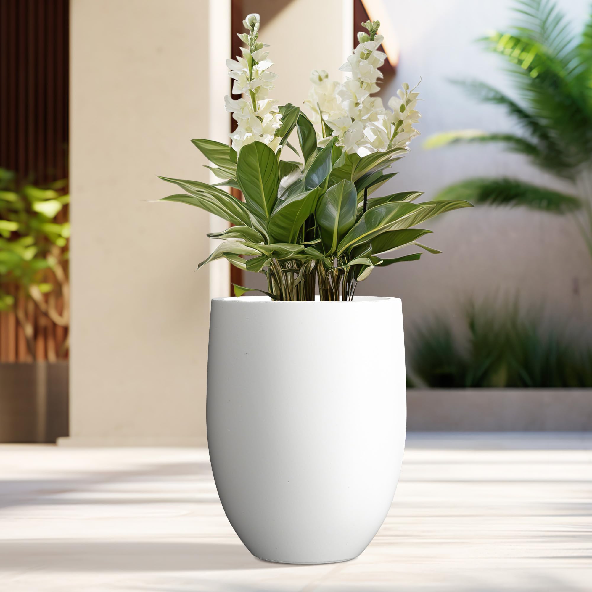 Kante 21.7" H Pure White Concrete Tall Planter, Large Outdoor Indoor Decorative Pot with Drainage Hole and Rubber Plug, Modern Round Style for Home and Patio