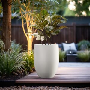 Kante 21.7" H Pure White Concrete Tall Planter, Large Outdoor Indoor Decorative Pot with Drainage Hole and Rubber Plug, Modern Round Style for Home and Patio