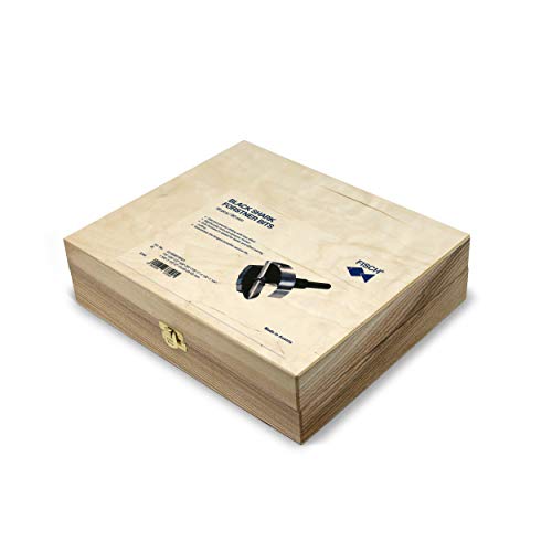 Fisch FSA-375005 16 Piece Black Shark Forstner Drill Bit Combo Set Custom Wooden Box Includes Bits from 15mm up to 35mm and 1/4-inch up to 2-inch Diameter Forged Steel Made in Austria