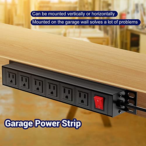 6 Outlets Heavy Duty Power Strip, Mountable Metal Power Strip Outlet, Rack Mount Power Strip 6 FT 16 AWG Long Extension Cord for Commercial Workshop Industrial Kitchen Office