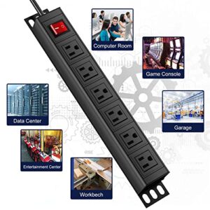 6 Outlets Heavy Duty Power Strip, Mountable Metal Power Strip Outlet, Rack Mount Power Strip 6 FT 16 AWG Long Extension Cord for Commercial Workshop Industrial Kitchen Office