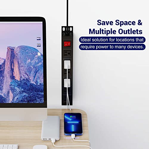 6 Outlets Heavy Duty Power Strip, Mountable Metal Power Strip Outlet, Rack Mount Power Strip 6 FT 16 AWG Long Extension Cord for Commercial Workshop Industrial Kitchen Office